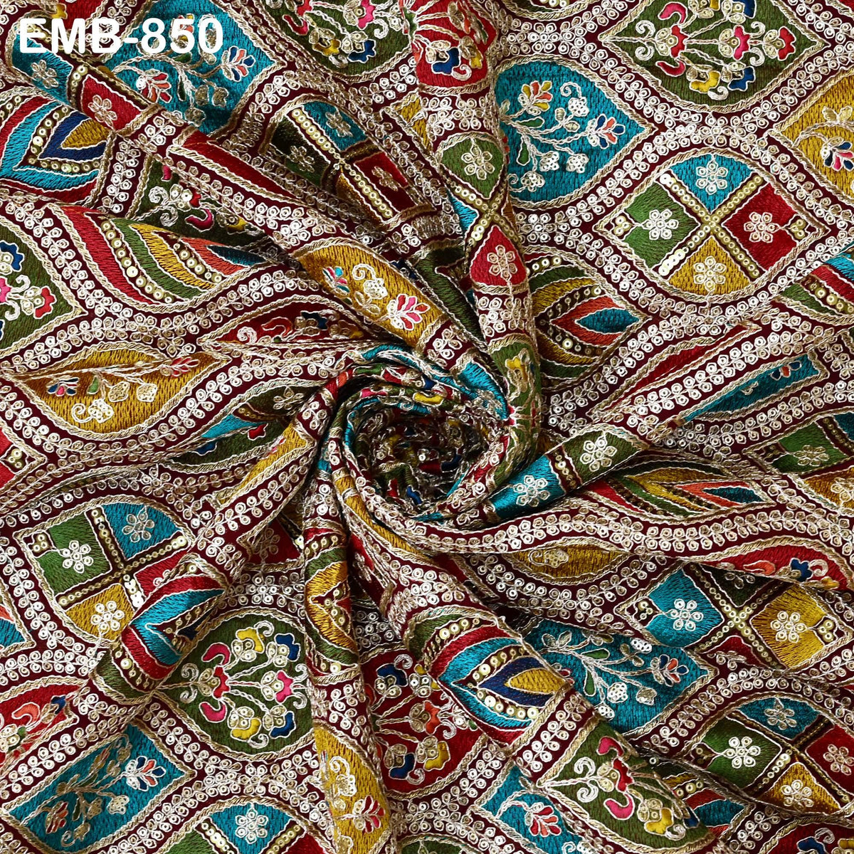 Maroon Indian Embroidery Fabric by the Yard Embroidered Georgette Sewi ...