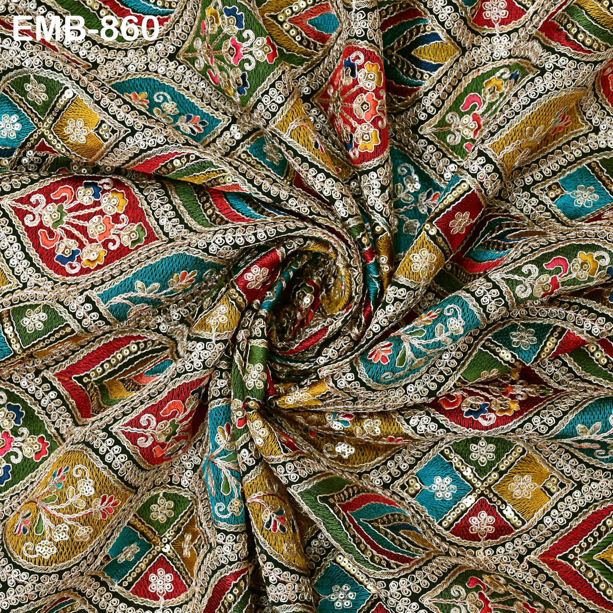 Green Indian Embroidery Fabric by the Yard Embroidered Georgette Sewin ...