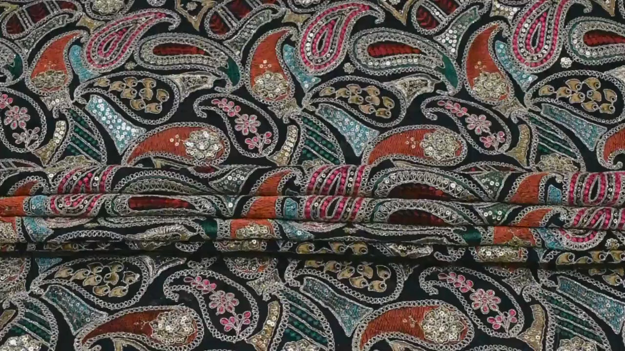 Indian Embroidered Fabric by the Yard Georgette Black Embroidery Sewin ...